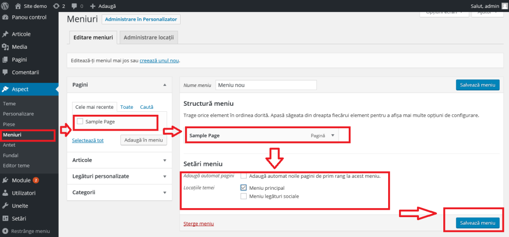 PASUL 5 - Cum sa creezi pagini noi si sa adaugi continut